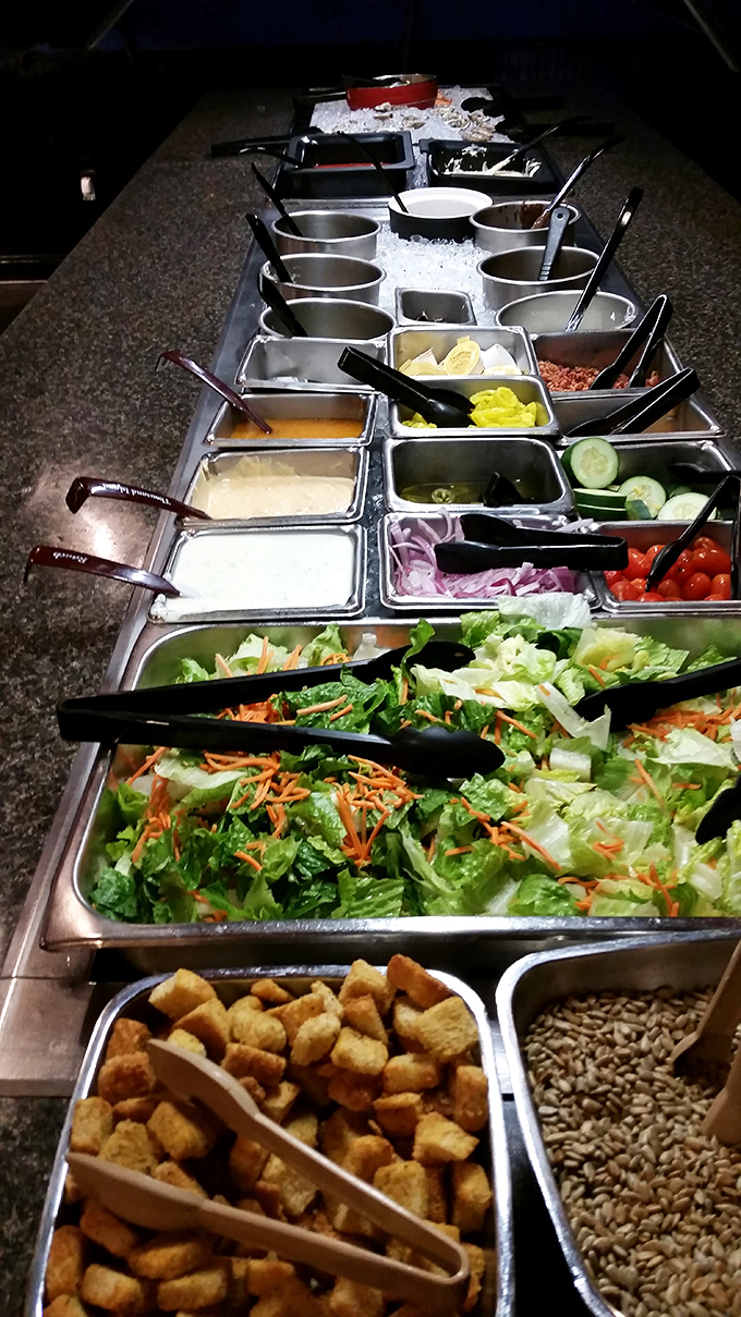 The salad bar offers a token nod to healthier choices, but let's be honest&mdash;it's really just a brief pit stop on your way to more seafood.