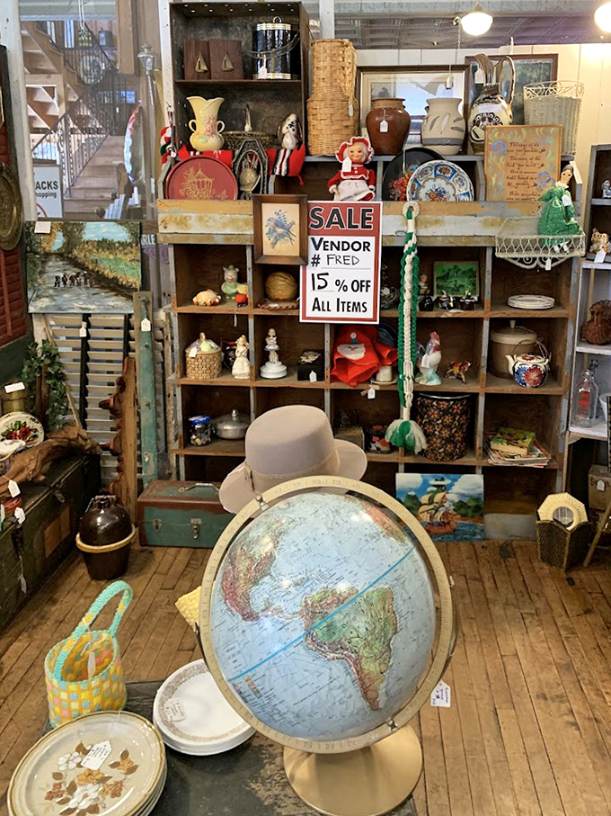 Shelves packed tighter than your grandmother's china cabinet, each item patiently waiting for its moment.