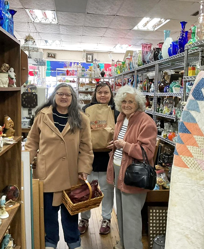 Happy hunters with their treasures &ndash; the true magic of consignment shopping is the joy of discovery shared across generations. 
