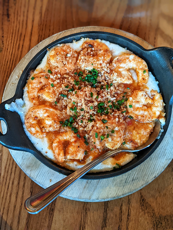 Shrimp and grits that would make a Southerner weep with joy&mdash;creamy, savory, and topped with enough breadcrumbs to make everything right in the world.