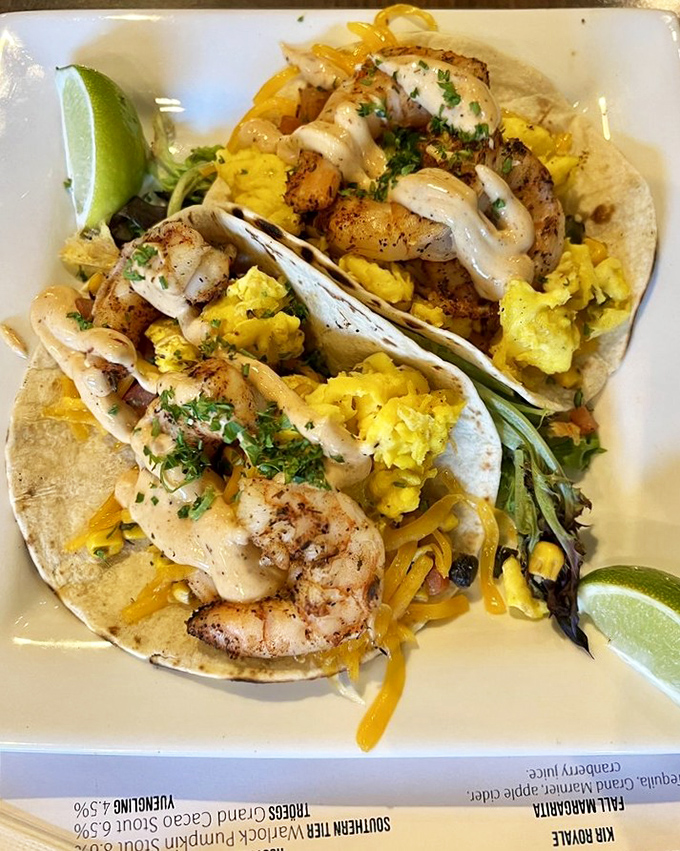 Breakfast tacos? No, these shrimp-stuffed tortillas are what happens when the ocean decides to crash a Tex-Mex party.