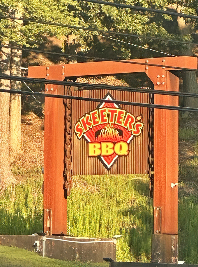 The sign that launches a thousand appetites—Skeeter's announces itself with the confidence of a place that knows its BBQ mission.