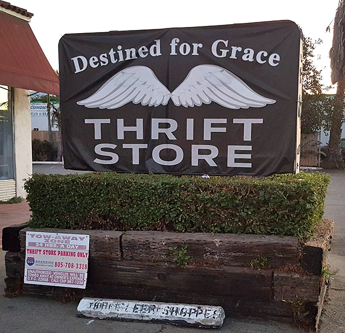 The iconic winged logo promises salvation for both your wallet and your wardrobe&mdash;thrift shopping with a higher purpose.