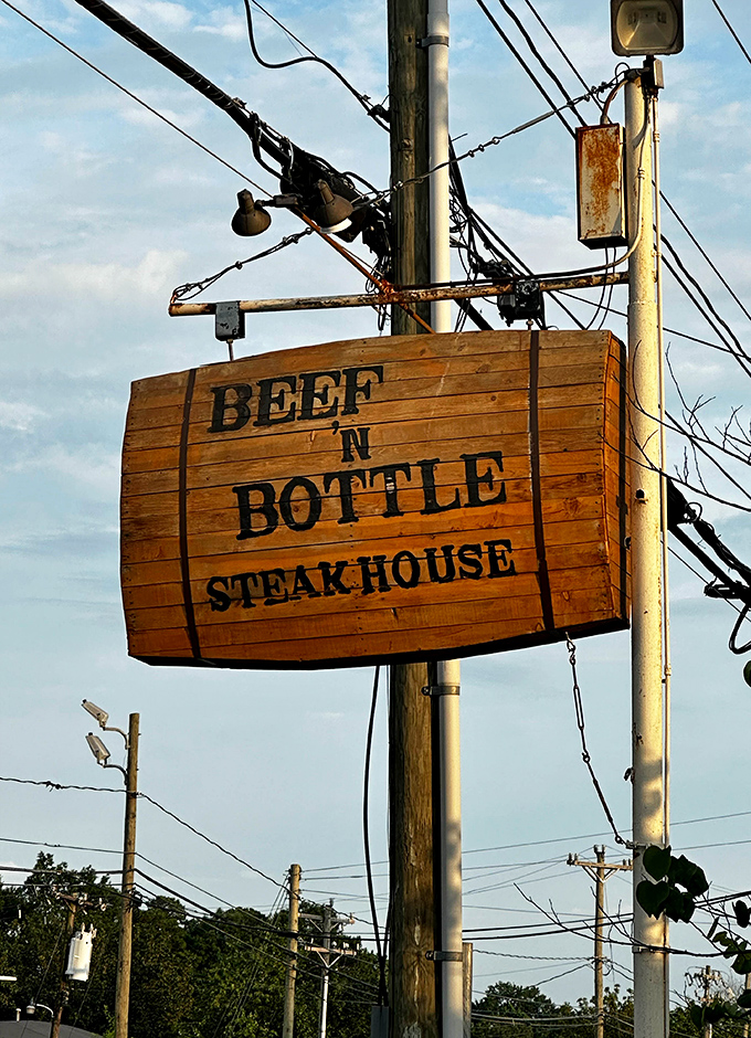 A sign that's become a Charlotte landmark. Like a wooden treasure map marking the spot where "X" equals extraordinary steaks.