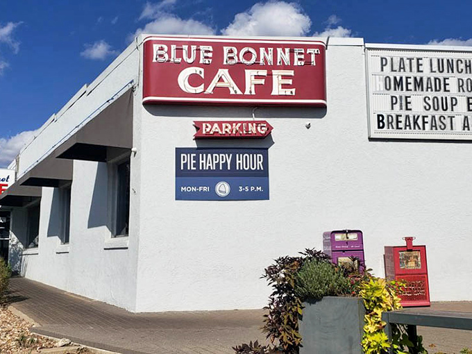 The iconic sign beckons hungry travelers like a lighthouse for comfort food. That "Pie Happy Hour" isn't just clever marketing&mdash;it's a public service.