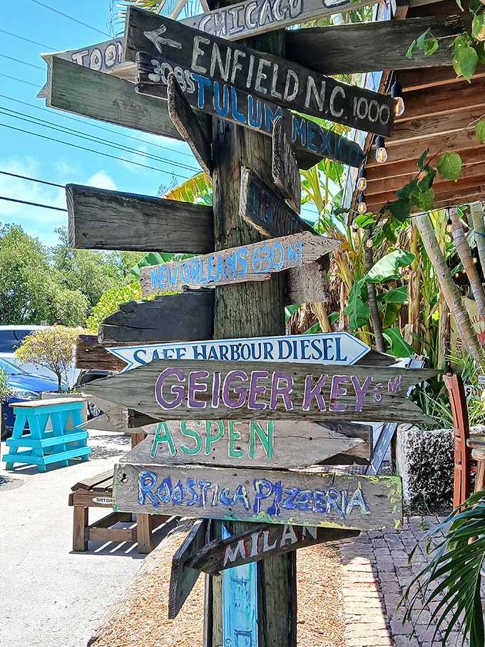 This isn't just quirky signage &ndash; it's a wooden GPS for the soul, pointing to everywhere you'd rather be than your office.