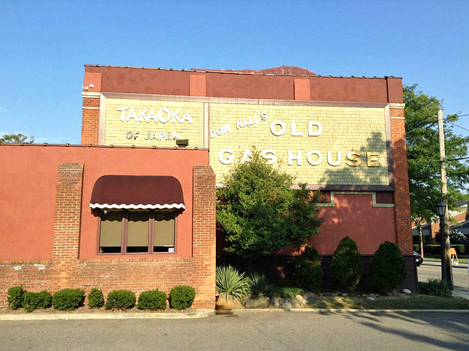 The sun-kissed signage glows like a beacon for hungry travelers. "Old Gas House" never looked so appetizing.