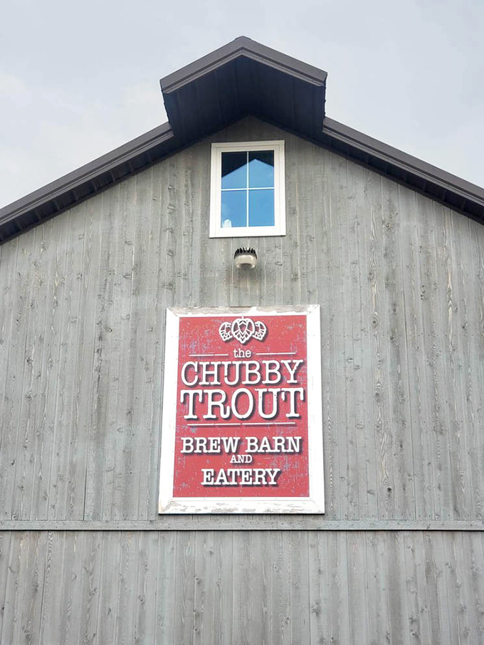 The "Brew Barn and Eatery" sign proudly announces what you're in for &ndash; a rustic seafood experience with serious Midwest charm.