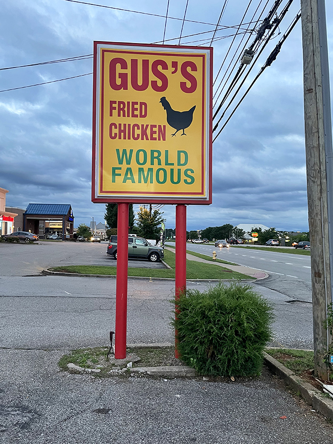 That sign is like a beacon of hope on a cloudy day. Follow it to find crispy, spicy salvation.