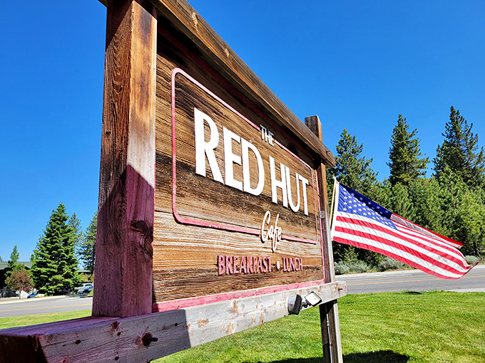 The sign says it all&mdash;RED HUT CAF&Eacute;&mdash;with an American flag that reminds you great diners are a national treasure.