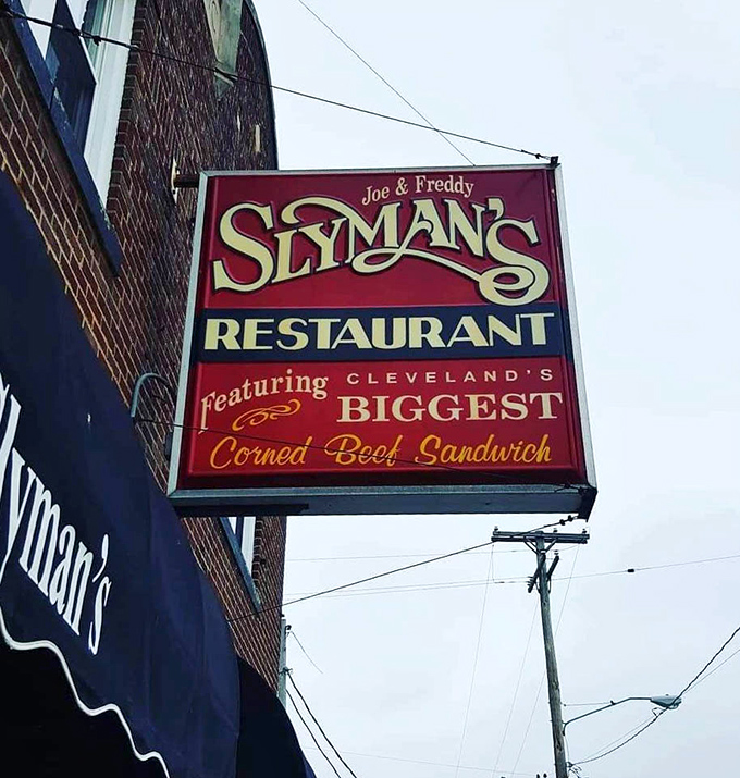 The vintage sign proudly announces Cleveland's biggest corned beef sandwich. Like a carnival barker who actually delivers on the promise, it beckons hungry passersby.