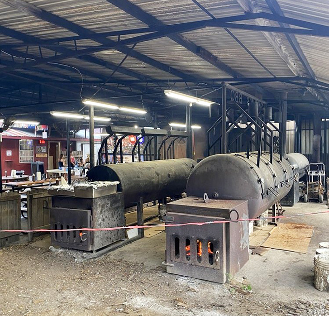 These imposing smokers have worked through countless nights, transforming humble cuts into the stuff of Texas legend.