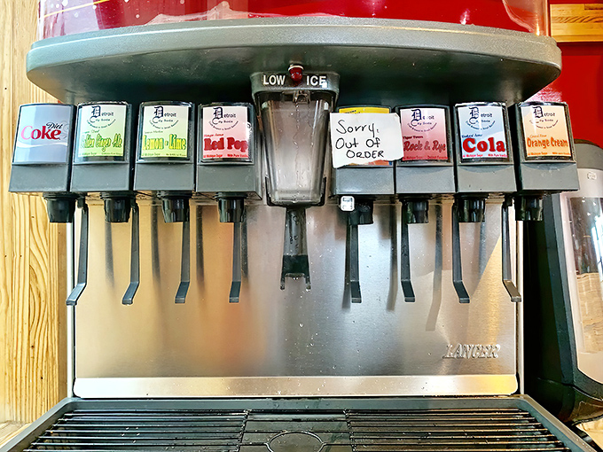 The soda fountain of youth! Choose your weapon against the meat sweats with these colorful Detroit-themed beverage options.