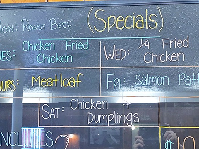 The specials board reads like a comfort food calendar&mdash;fried chicken appears twice, confirming what we already suspected about its legendary status here.