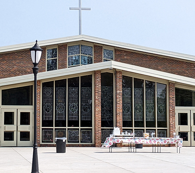 This modern church building proves Cedarburg embraces both heritage and contemporary design, its stained glass windows filtering sunlight into sacred space.