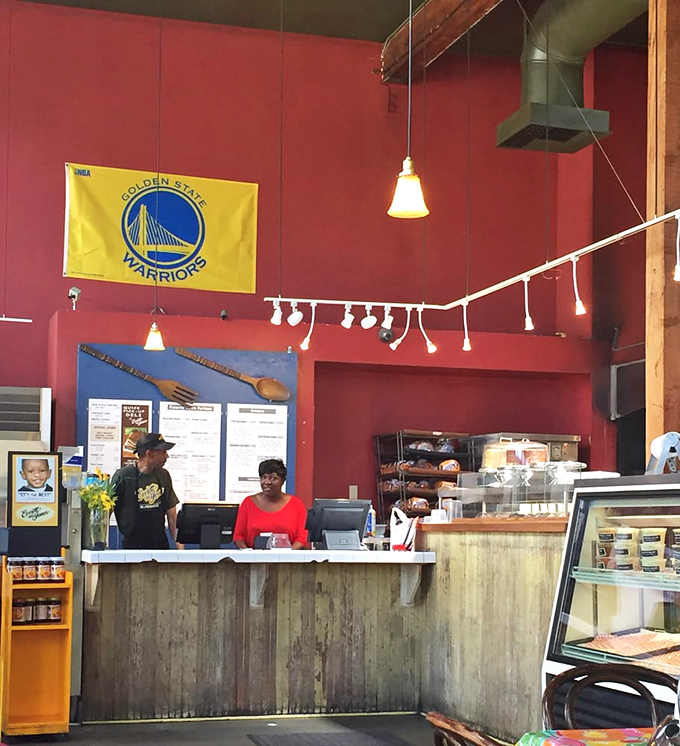 Behind every great barbecue joint is a team that knows their smoke and fire. The Warriors flag says it all&mdash;this place is pure Oakland.