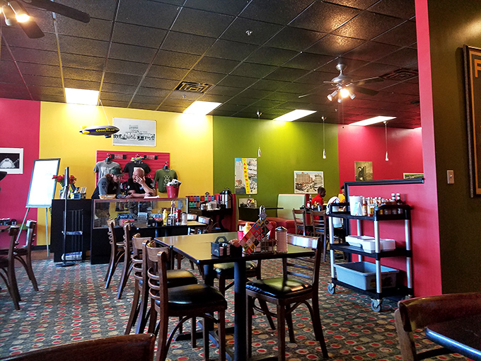 Where breakfast dreams come true&mdash;patrons savoring their morning favorites beneath signs that tell Akron's story.