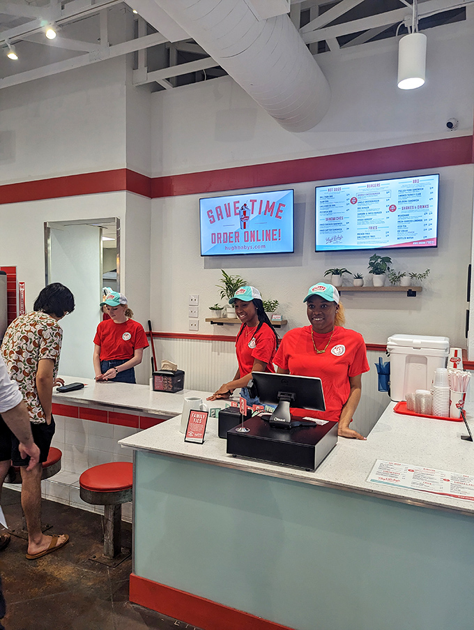 The staff in their bright red shirts&mdash;food ambassadors ready to guide you through your journey from hungry to happy in record time.