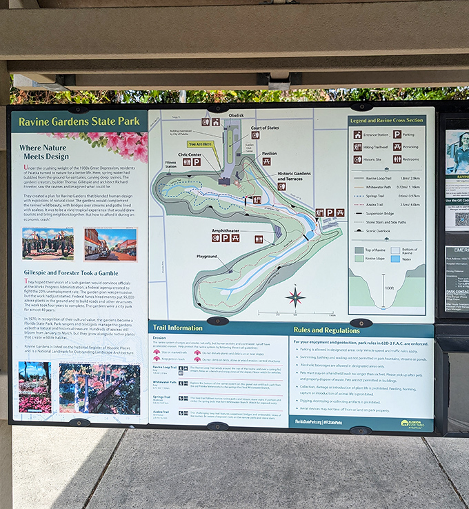 The treasure map to Ravine Gardens' hidden gems. X marks the spot where you'll find yourself saying, "I can't believe this is Florida!"