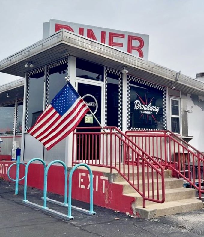 That classic diner profile against a bright blue Missouri sky &ndash; a beacon of breakfast hope in a complicated world.