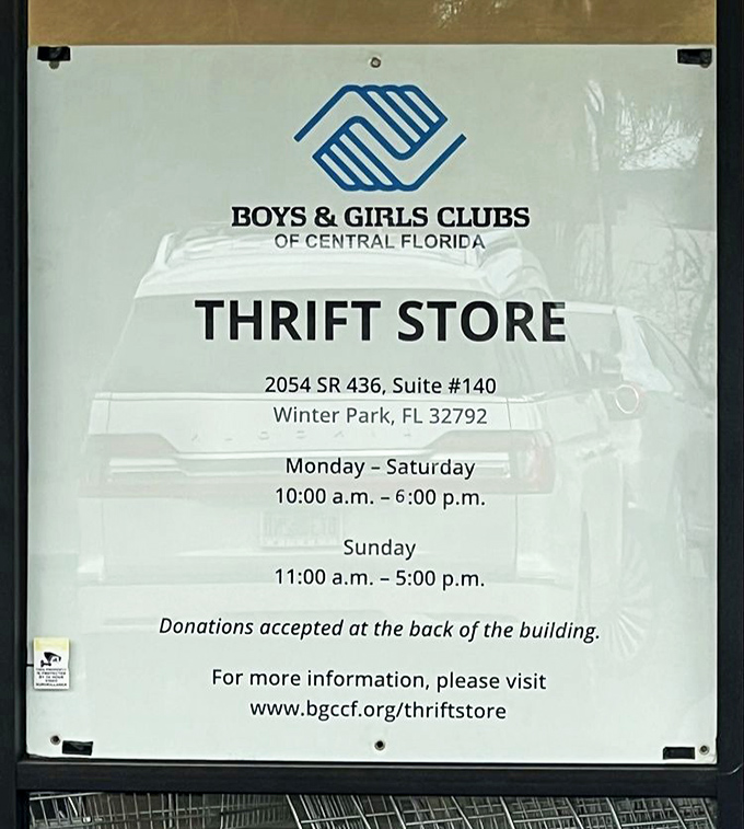 The store hours sign reveals the secret schedule of this bargain hunter's paradise, a roadmap to thrifting success.