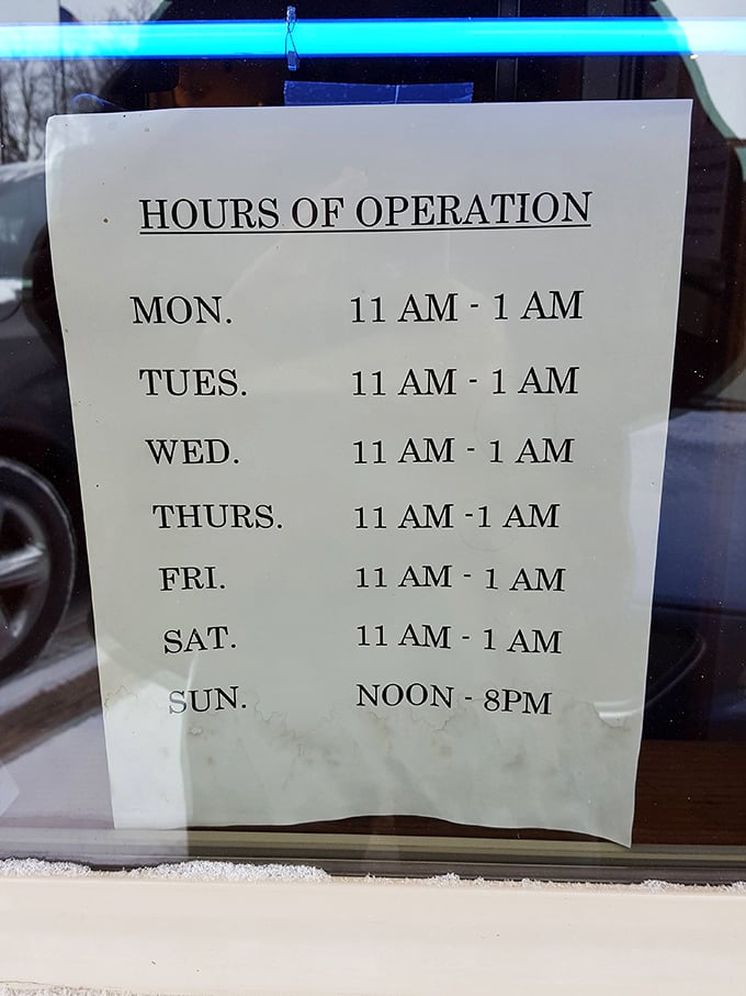 Hours posted clearly&mdash;because knowing when you can get your French onion soup fix is essential information for survival.