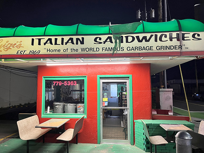 Even under cover of darkness, Luigi's glows with promise of tomorrow's sandwich adventures awaiting hungry souls.