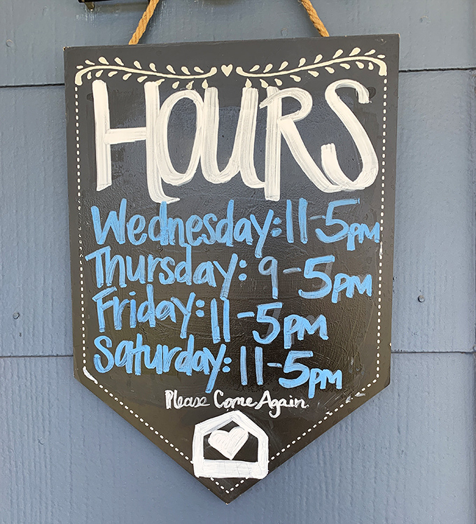 Store hours that invite you to "Please Come Again" – as if the bargains inside weren't already making that a certainty.