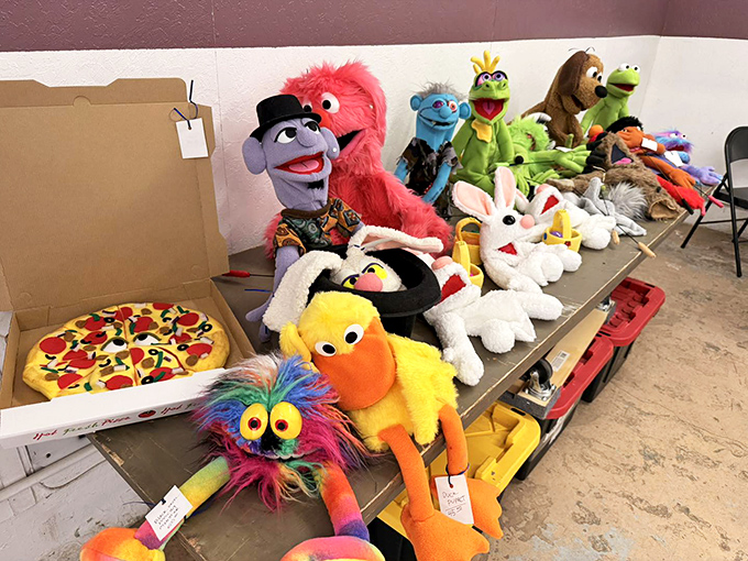 The puppet reunion nobody expected! These colorful characters sit patiently, waiting for someone to bring them back into the spotlight.