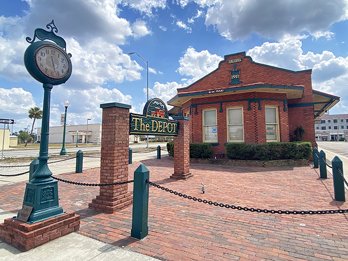 The Depot stands as a perfectly preserved time capsule, its vintage clock reminding visitors that in Arcadia, history isn't past&mdash;it's present.