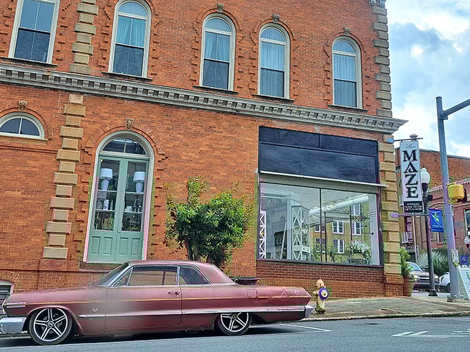 The Maze antique store with its vintage car parked outside &ndash; a perfect pairing that screams "interesting finds await inside!"