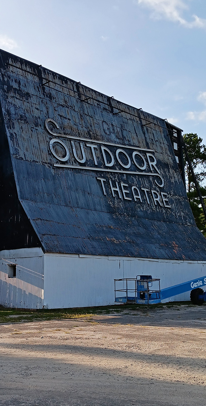 The weathered patina of this massive screen tells stories of its own&mdash;of summer storms weathered and thousands of films projected.