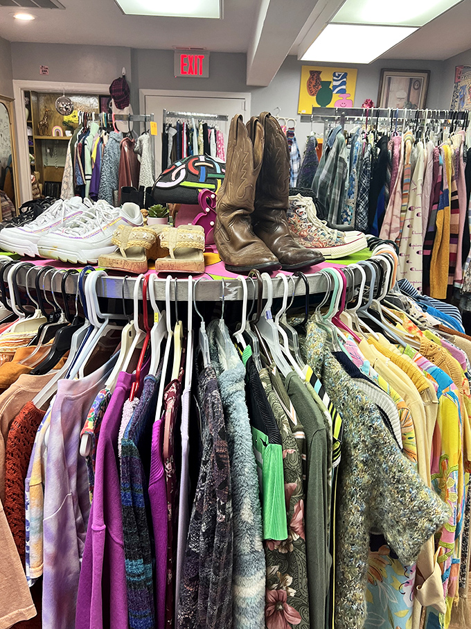 Footwear heaven atop a carousel of color. Those cowboy boots are just waiting to kick-start your next adventure.