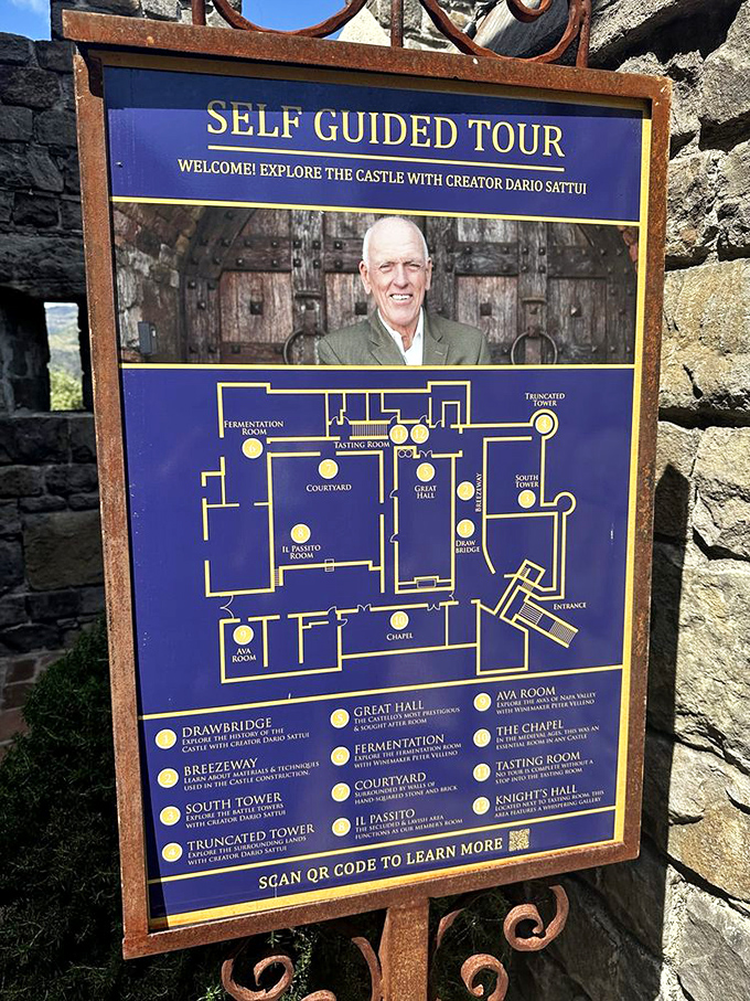 The treasure map to medieval delights. This tour guide ensures you won't miss the Great Hall, Chapel, or&mdash;most importantly&mdash;the tasting room.