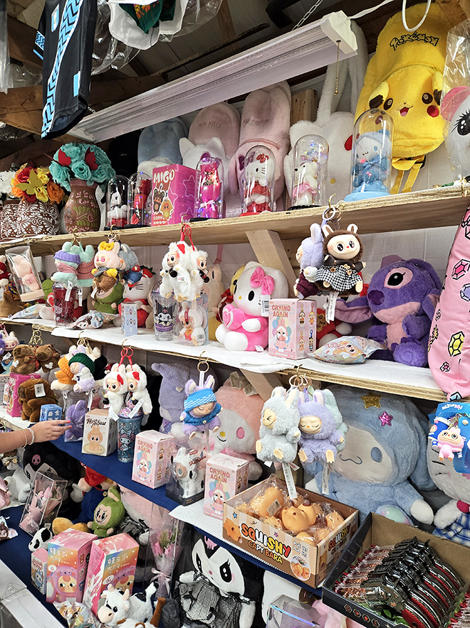 Stuffed animal paradise where childhood dreams come in plush form &ndash; that Pikachu backpack has more personality than most social media influencers.