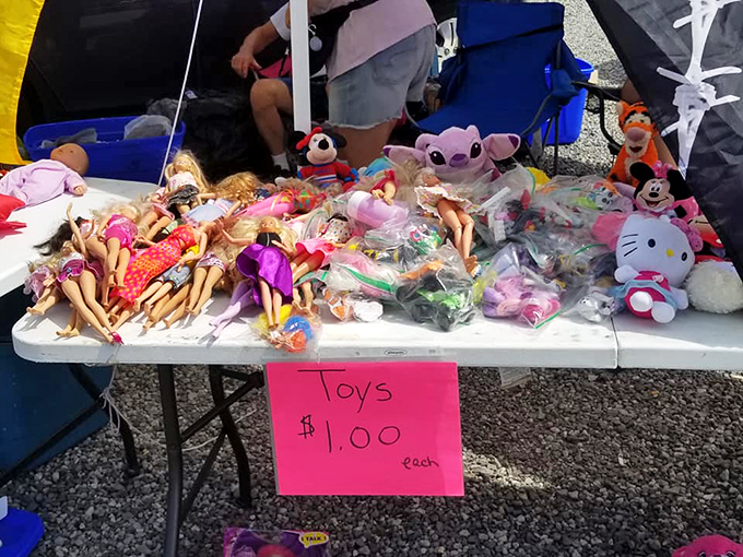 Childhood memories priced to move! This dollar-per-dream table offers slightly-loved toys ready for new adventures with the next generation of imaginative kids.