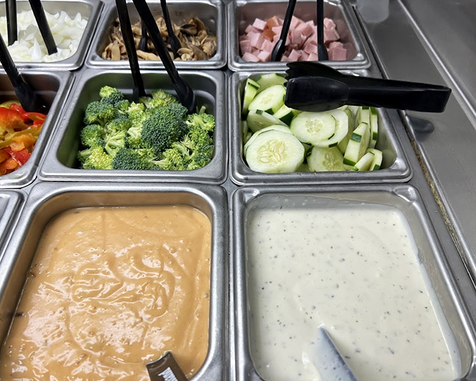 A salad bar that offers redemption between trips to the hot food section. Balance is everything in life!