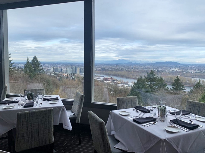 The view isn't just pretty&mdash;it's Portland's entire skyline serving as your personal dinner entertainment, no reservations required for this show.