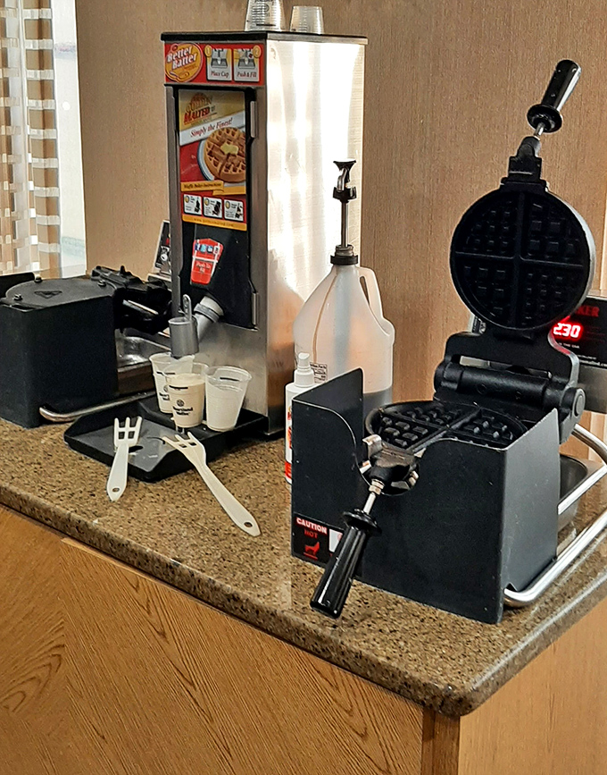 The waffle maker stands ready for action—the unsung hero responsible for countless vacation morning memories.