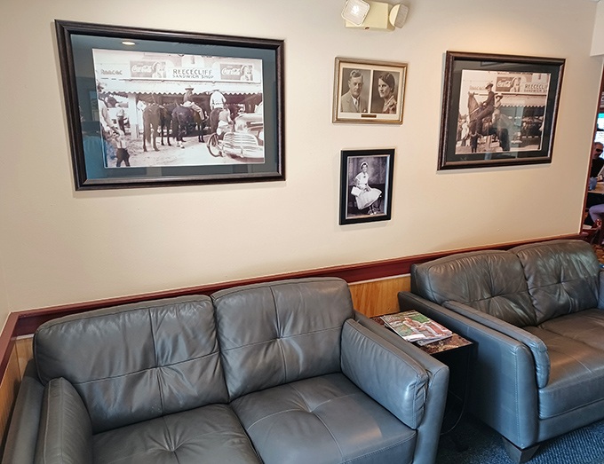 Historical photos on the wall remind you that you're not just having a meal, you're participating in a delicious community tradition.