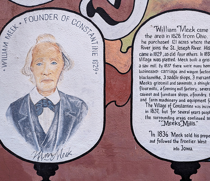 Local history painted on walls, celebrating the mill heritage that gives this special place character.