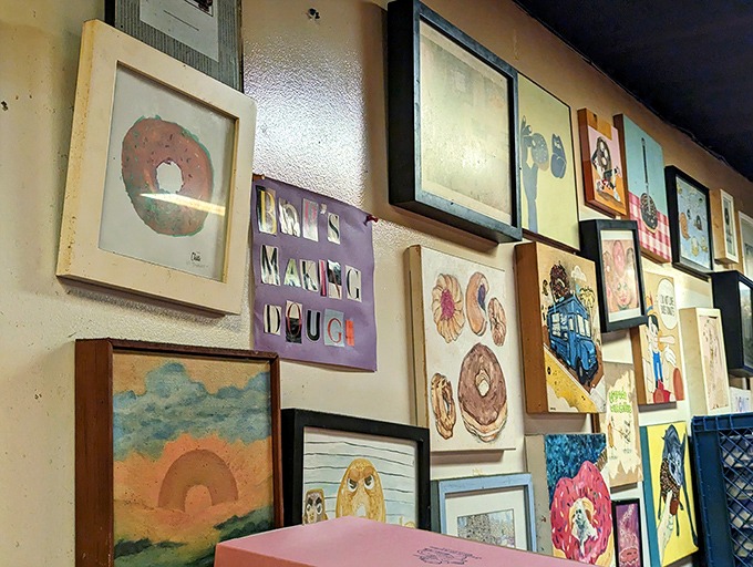 The wall of fan art speaks volumes &ndash; when your donuts inspire this much creativity, you're doing something right.