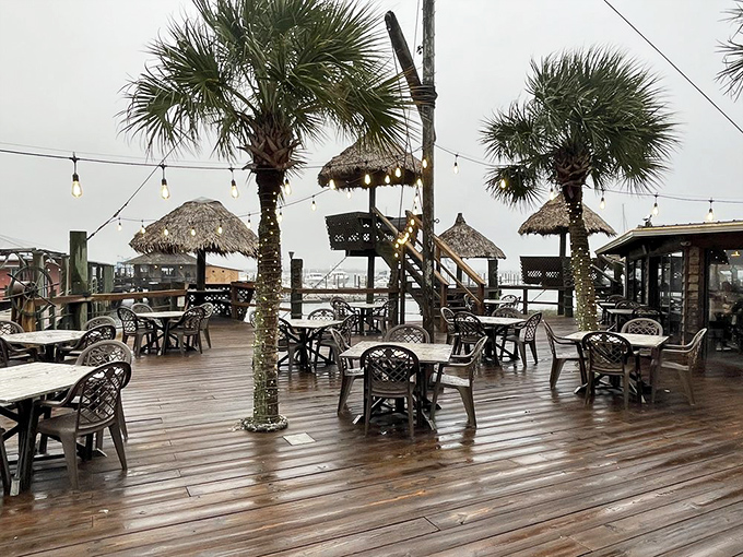 Thatched umbrellas and waterfront tables create the quintessential Florida dining experience&mdash;where the view competes with the food for your attention.
