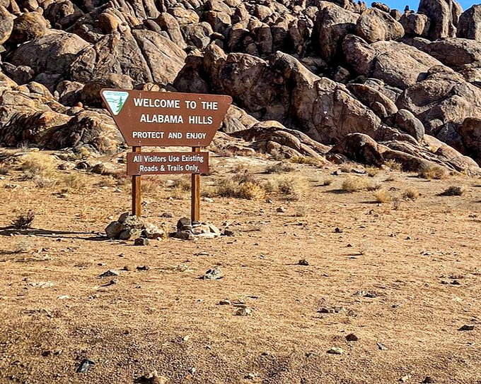 The most understated welcome sign in America – like having "Please Enjoy" written on the gates of Narnia.