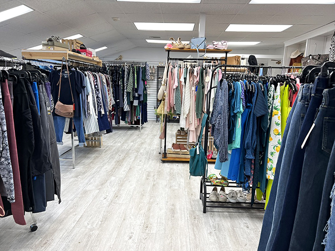 Organized chaos at its finest&mdash;racks of possibility where jeans, dresses, and blouses wait patiently for their "you had me at hello" moment.