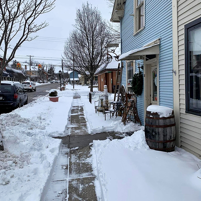 Winter blankets Waynesville's sidewalks in snow, creating a postcard-perfect scene that would make Currier and Ives reach for their sketchpads.