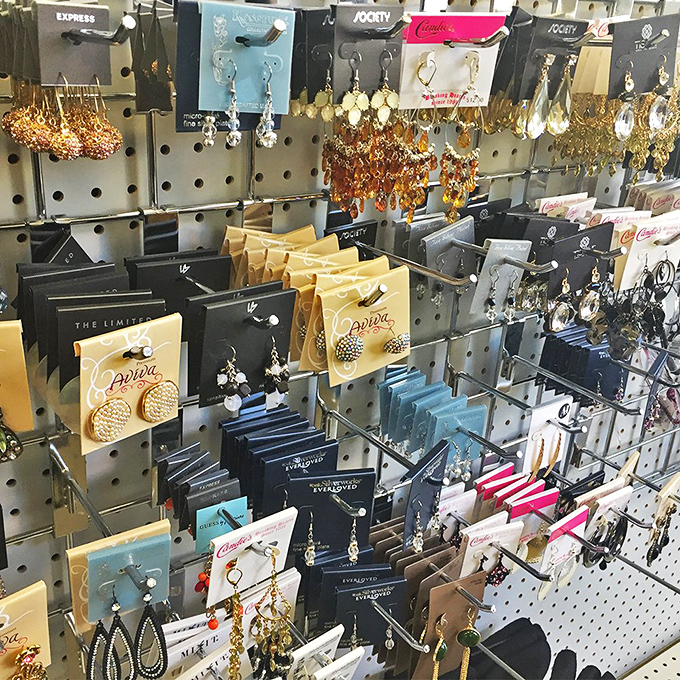 Jewelry paradise where $5 can make you look like a million bucks. Those dangly earrings are practically winking at potential new owners.