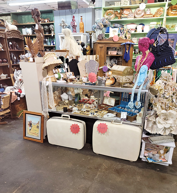Vintage accessories and ephemera create a treasure trove for collectors. Those vintage suitcases have more stories than a retirement community!