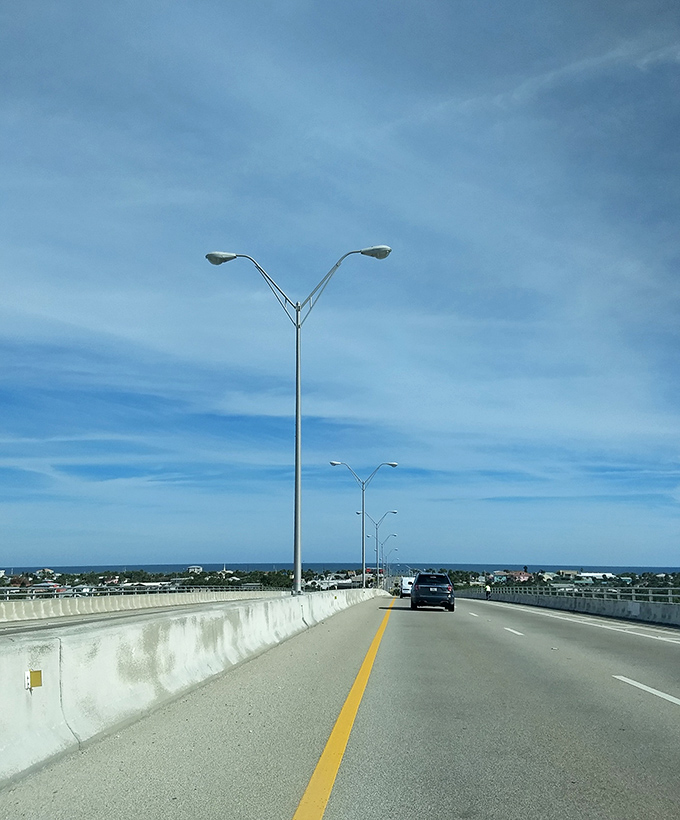 Crossing the bridge to Flagler Beach builds anticipation as the vast Atlantic horizon comes into view, promising escape from everyday life.