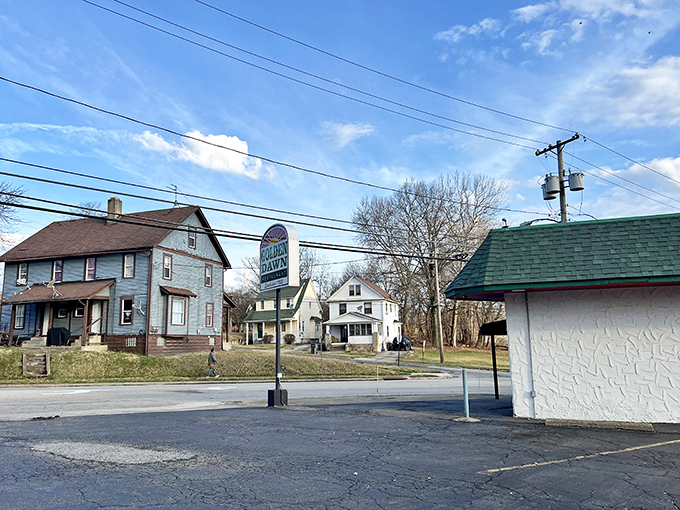 A neighborhood fixture where houses watch over like old friends, keeping this secret safe.